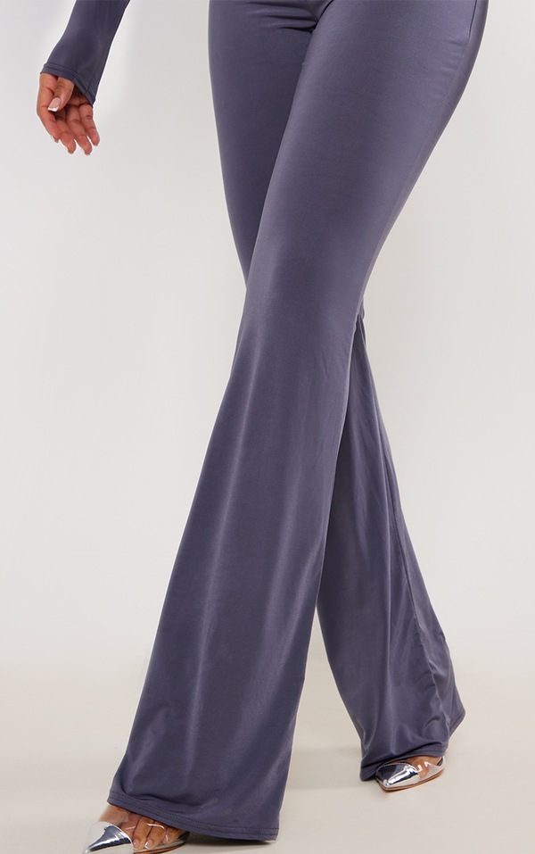Charcoal Slinky Skinny Flared Trousers | Co-ords | PLT