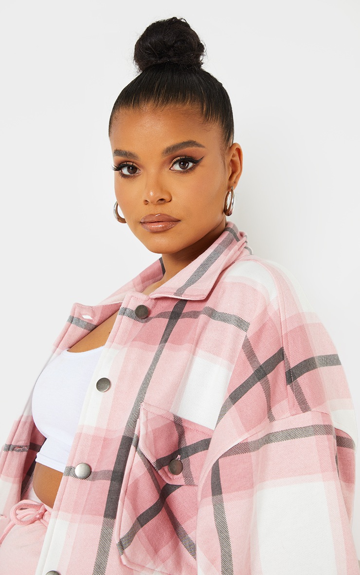 Plus Pink Checked Pocket Front Shacket | Plus Size | PrettyLittleThing USA