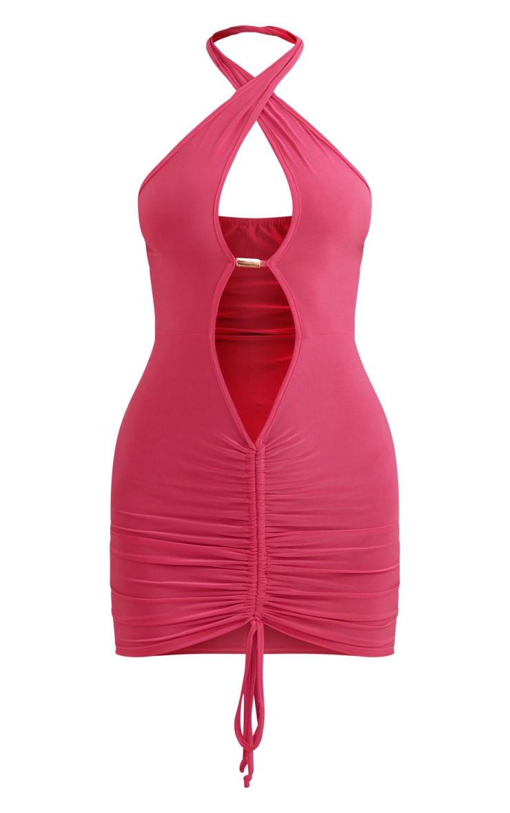 Hot Pink Slinky Extreme Cut Out Trim Bodycon Dress | PrettyLittleThing IE