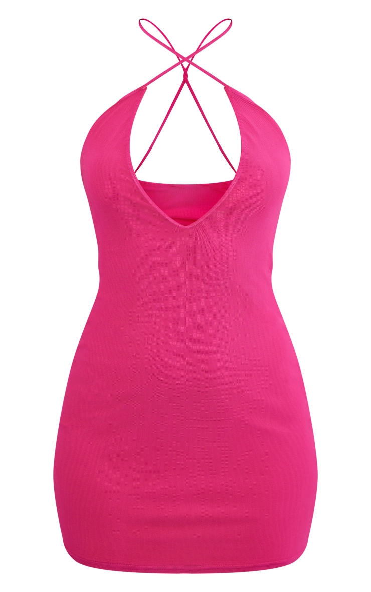 Pink Mesh Plunge Cross Strap Bodycon Dress | Dresses | PLT