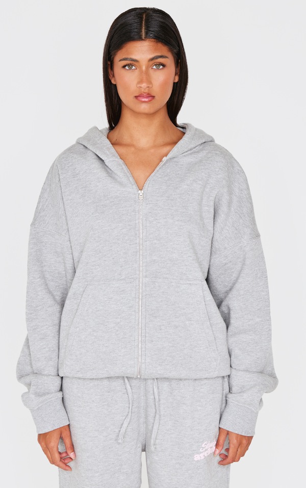 Grey Marl Studio Archives Zip Up Hoodie | Sweat | PrettyLittleThing USA