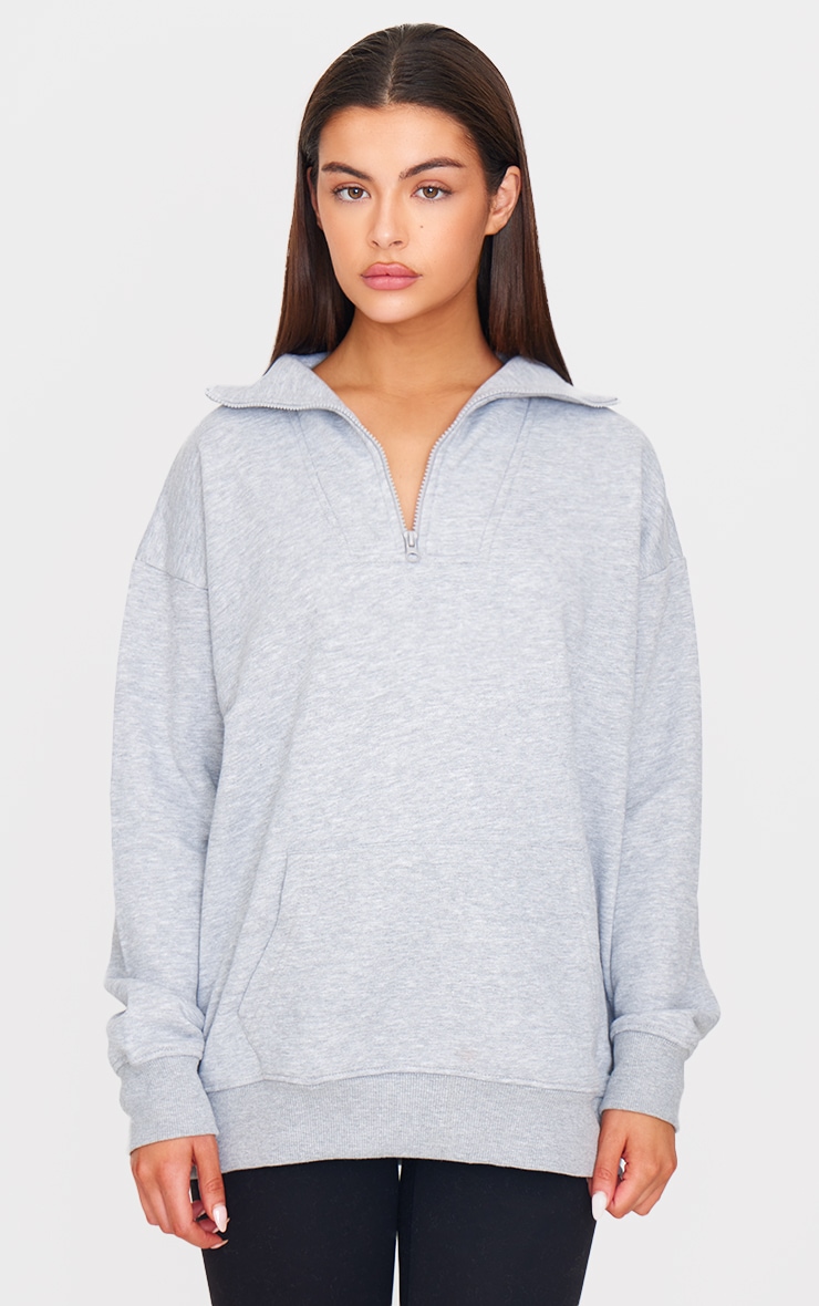 Grey Marl Zip Up Pocket Detail Sweatshirt | Athleisure ...