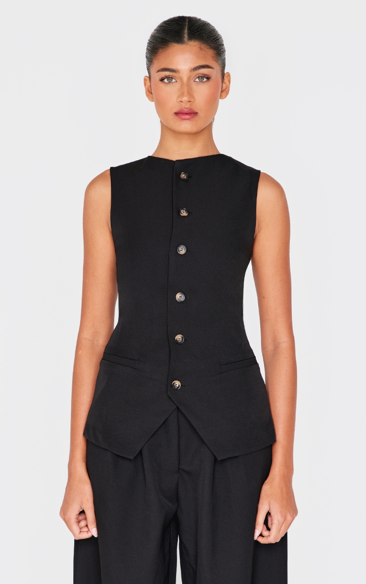 Black Woven Tailored Waistcoat | Co-ords | PrettyLittleThing UAE