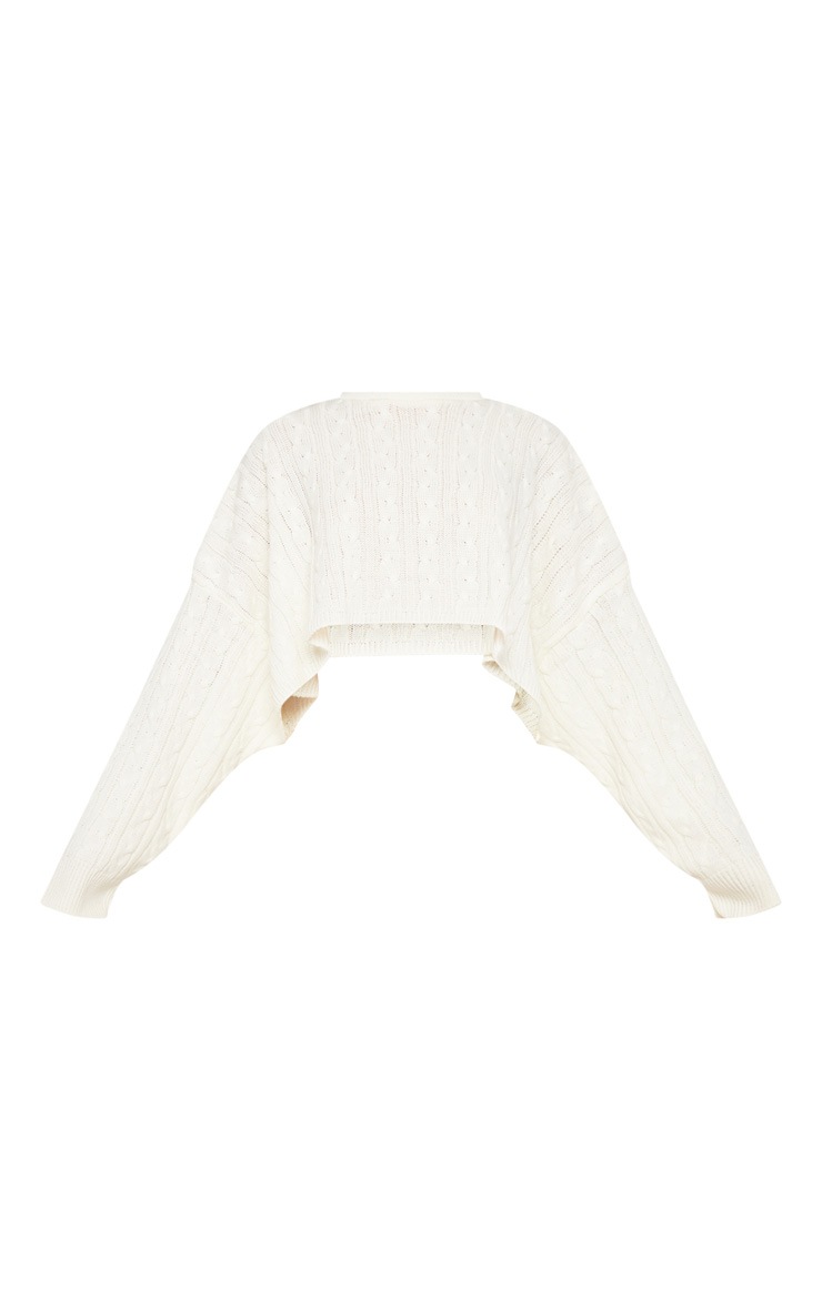 Cream Over Sized Crop Knit Jumper | Knitwear | PrettyLittleThing AUS