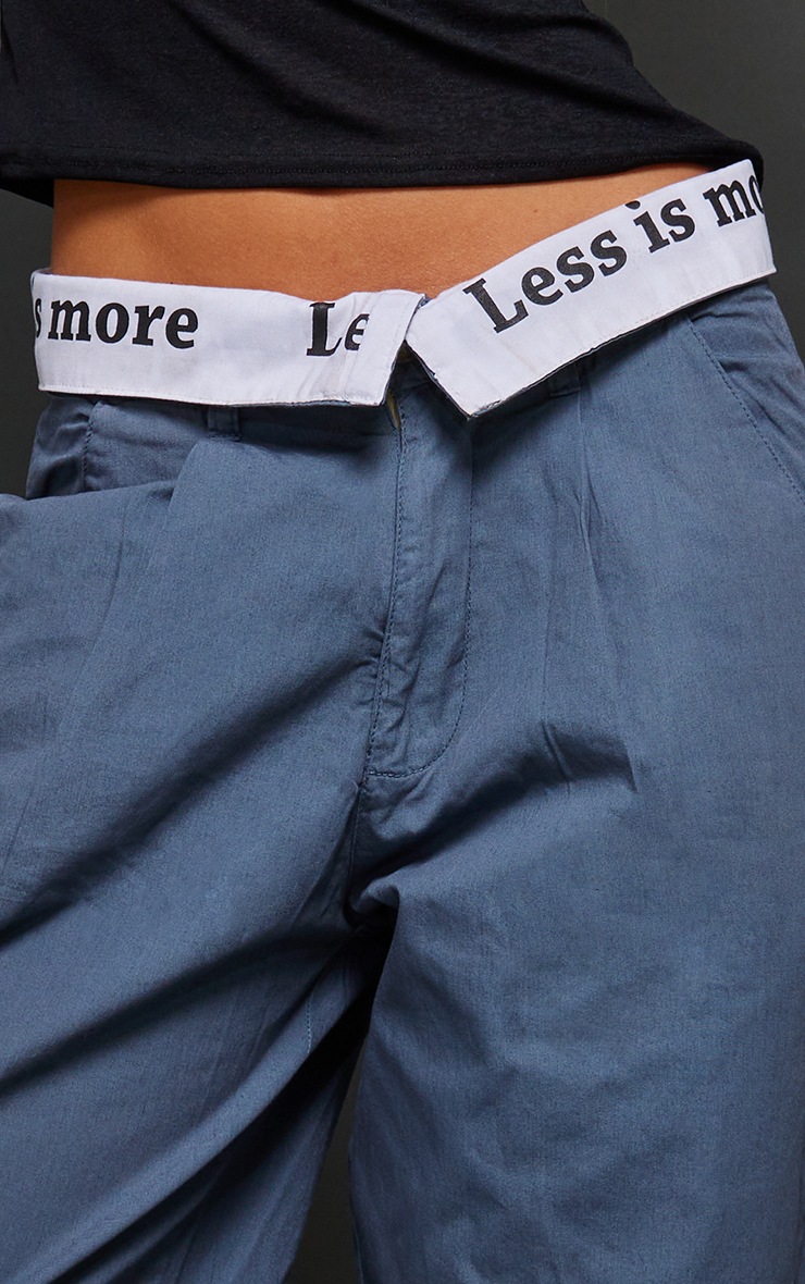 Ink Blue Slogan Waist Straight Leg Pants | PrettyLittleThing AUS