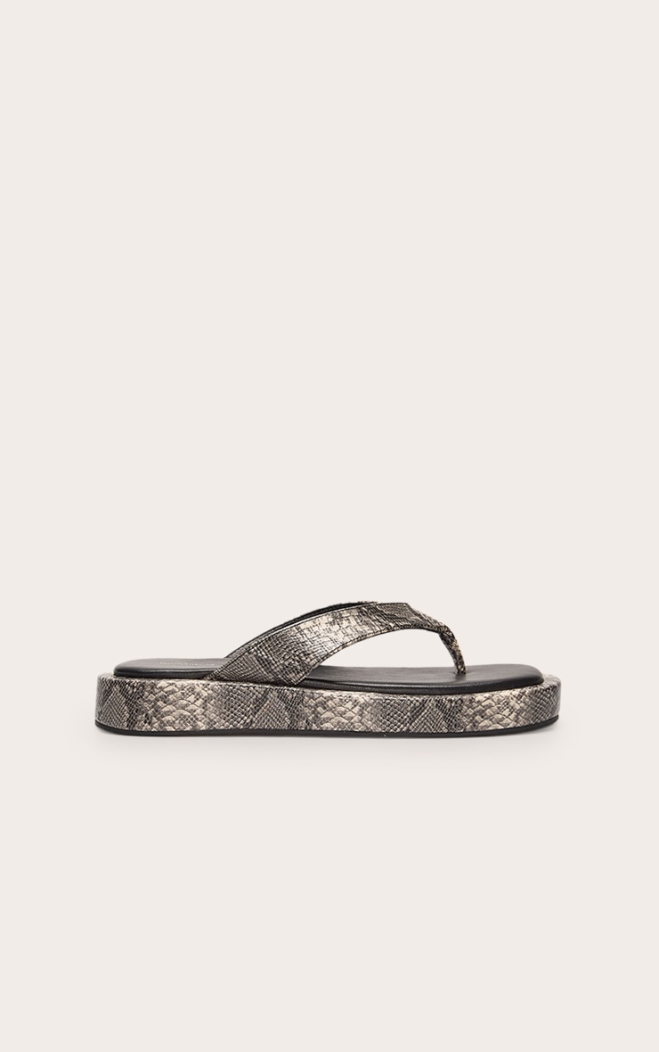 Snake Pu Round Toe Thong Flatform Sandals | Footwear | PLT