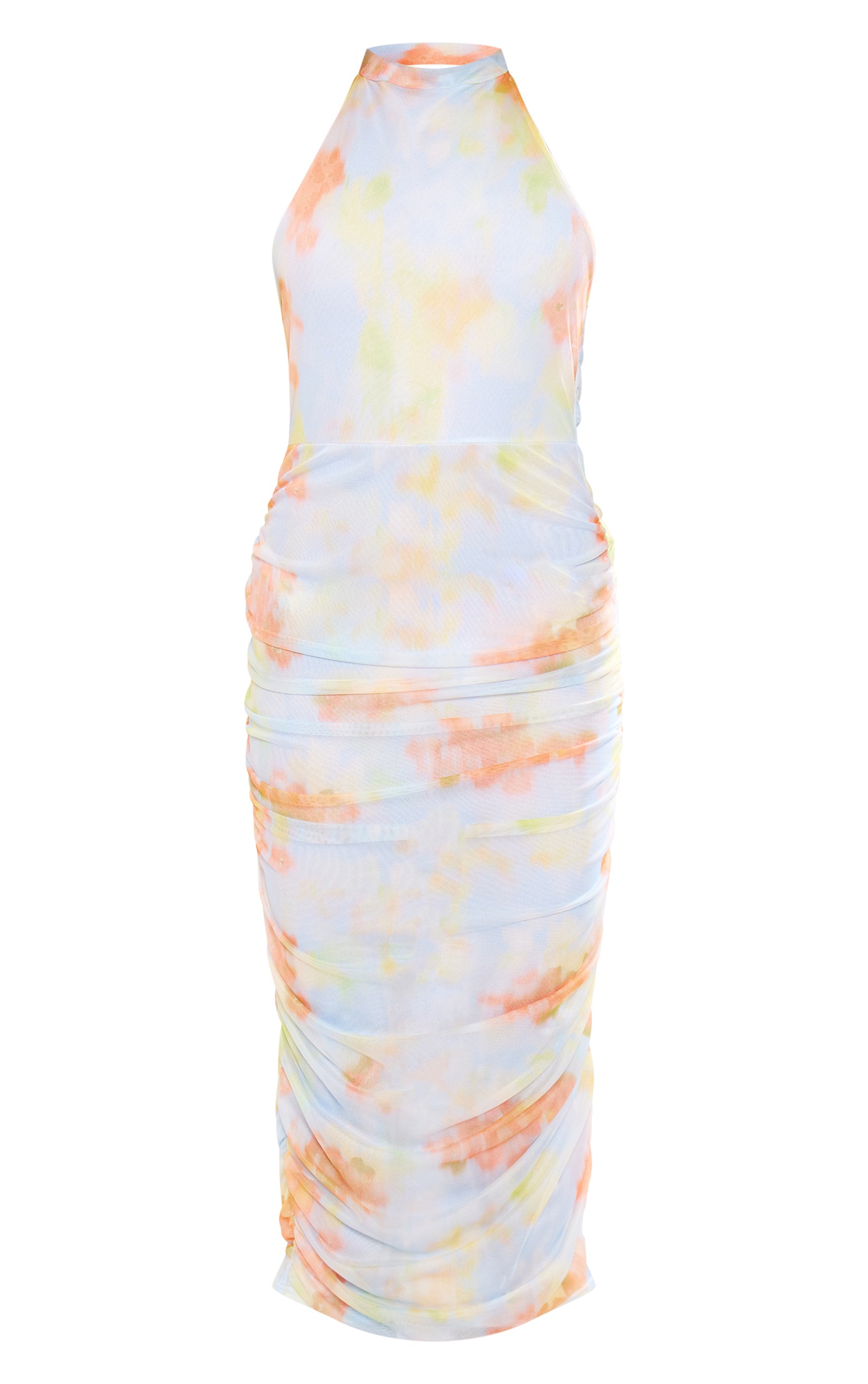 Light Blue Abstract Mesh Halterneck Maxi Dress | Dresses | PLT