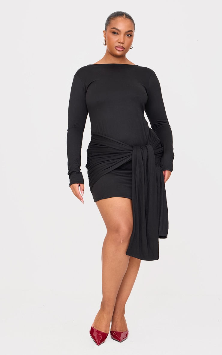 Plus Black Double Contour Wrap Bodycon Dress | Plus Size | PLT USA