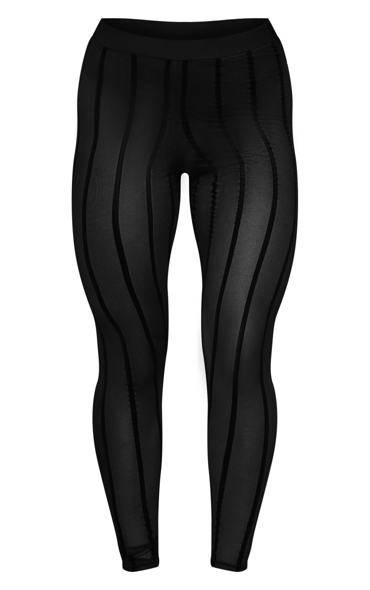 Black Mesh Insert Striped Leggings | Bottoms | PrettyLittleThing USA