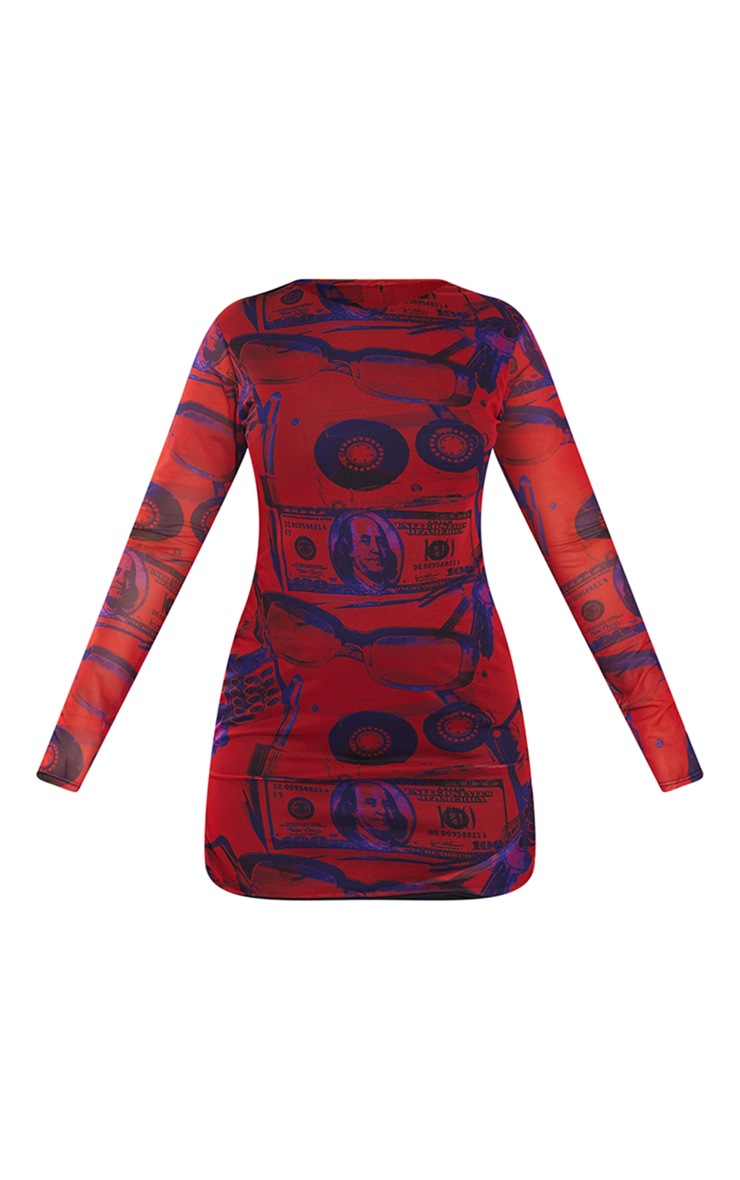 Robe moulante en mesh imprimé rouge fendue sur le côté ...