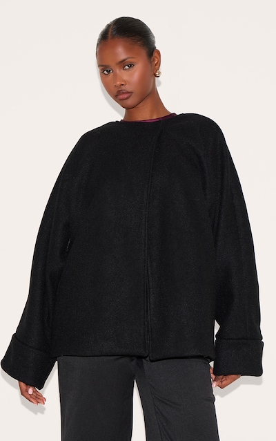Black Wool Look Batwing Jacket | Outerwear | PrettyLittleThing AUS