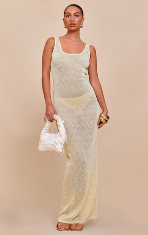 Lemon Sequin Sheer Racer Neck Maxi Dress | Dresses | PLT