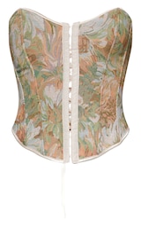 Green Contrast Binding Jacquard Hook & Eye Corset | Tops ...