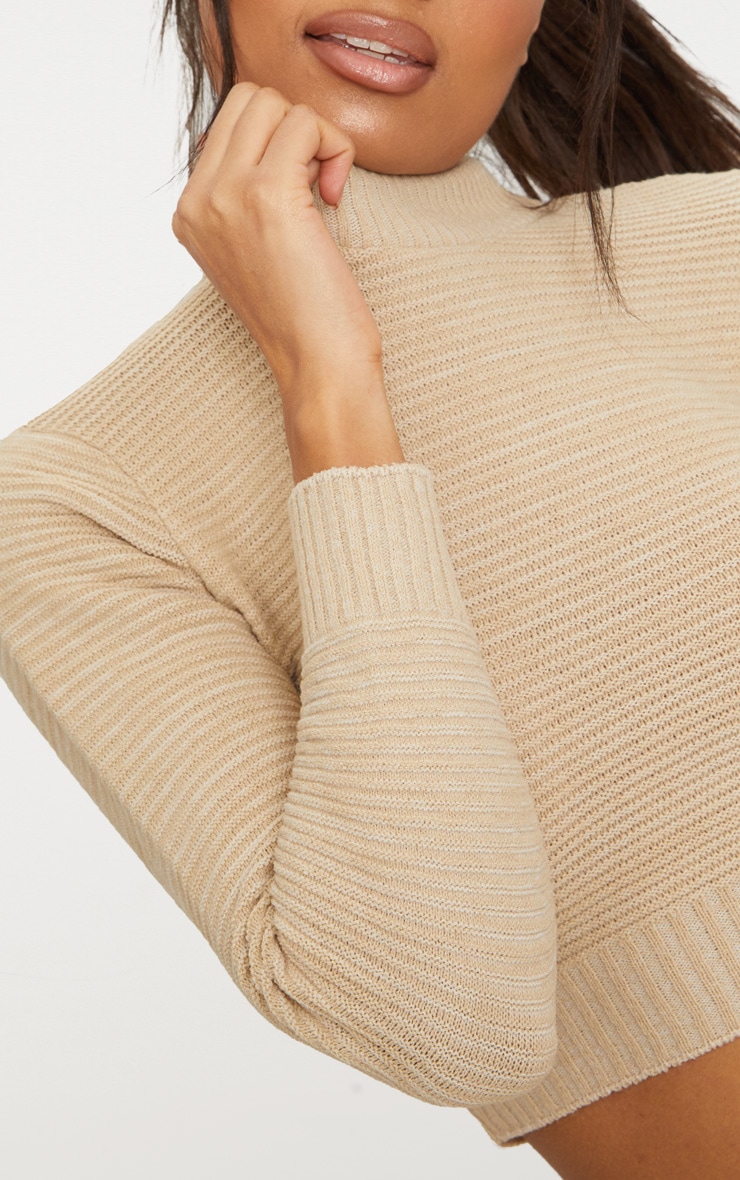 Stone Ribbed Cropped Knitted Jumper | PrettyLittleThing IE