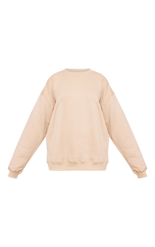 Sand Oversized Plain Fit Sweatshirt | PrettyLittleThing USA