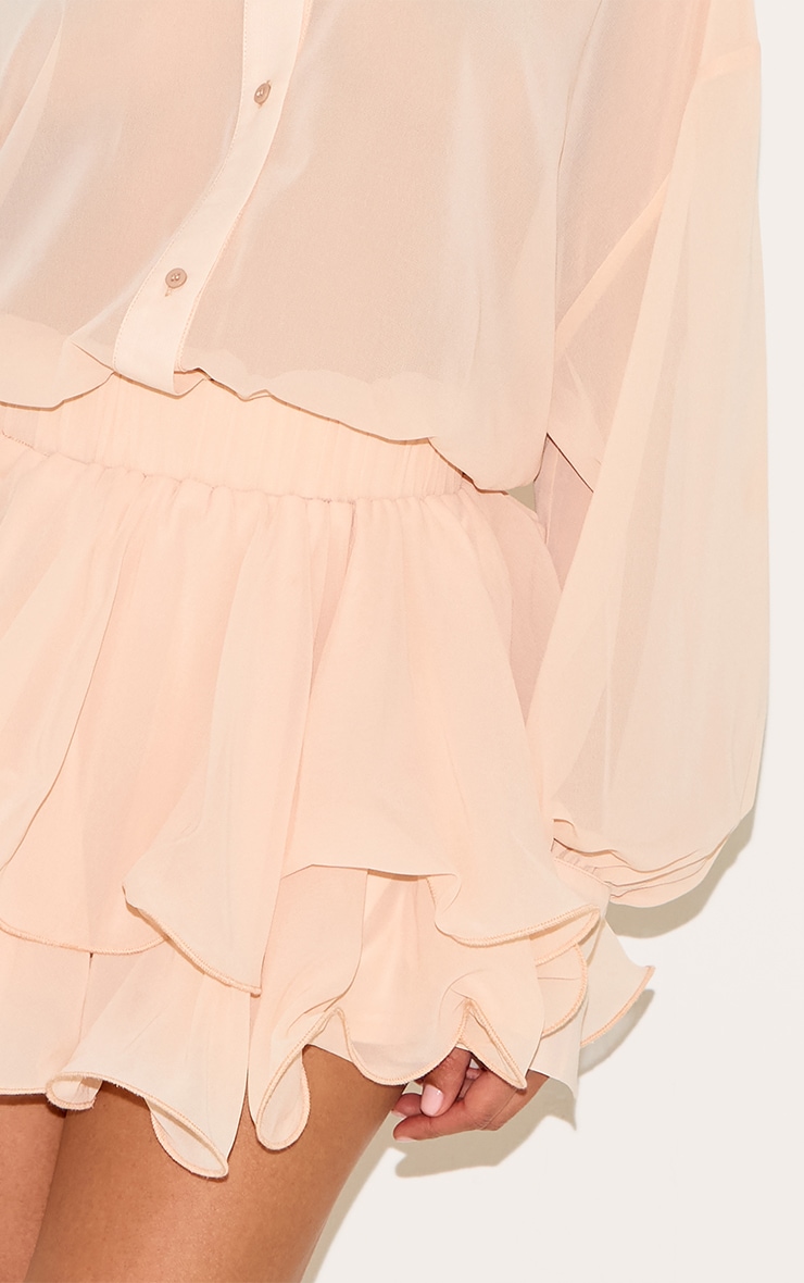 Petite Peach Chiffon Long Sleeve Playsuit | Petite | PLT