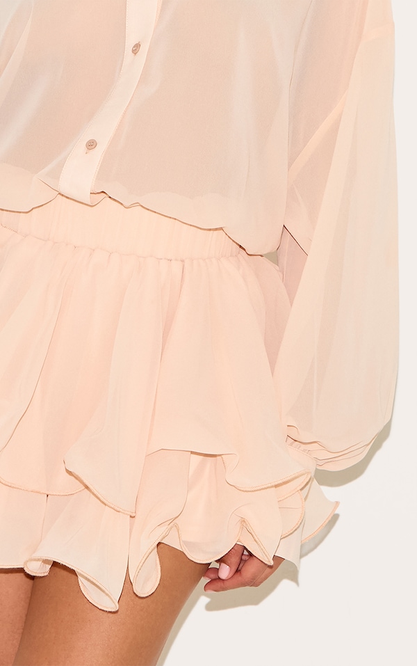 Petite Peach Chiffon Long Sleeve Romper | Petite | PLT USA