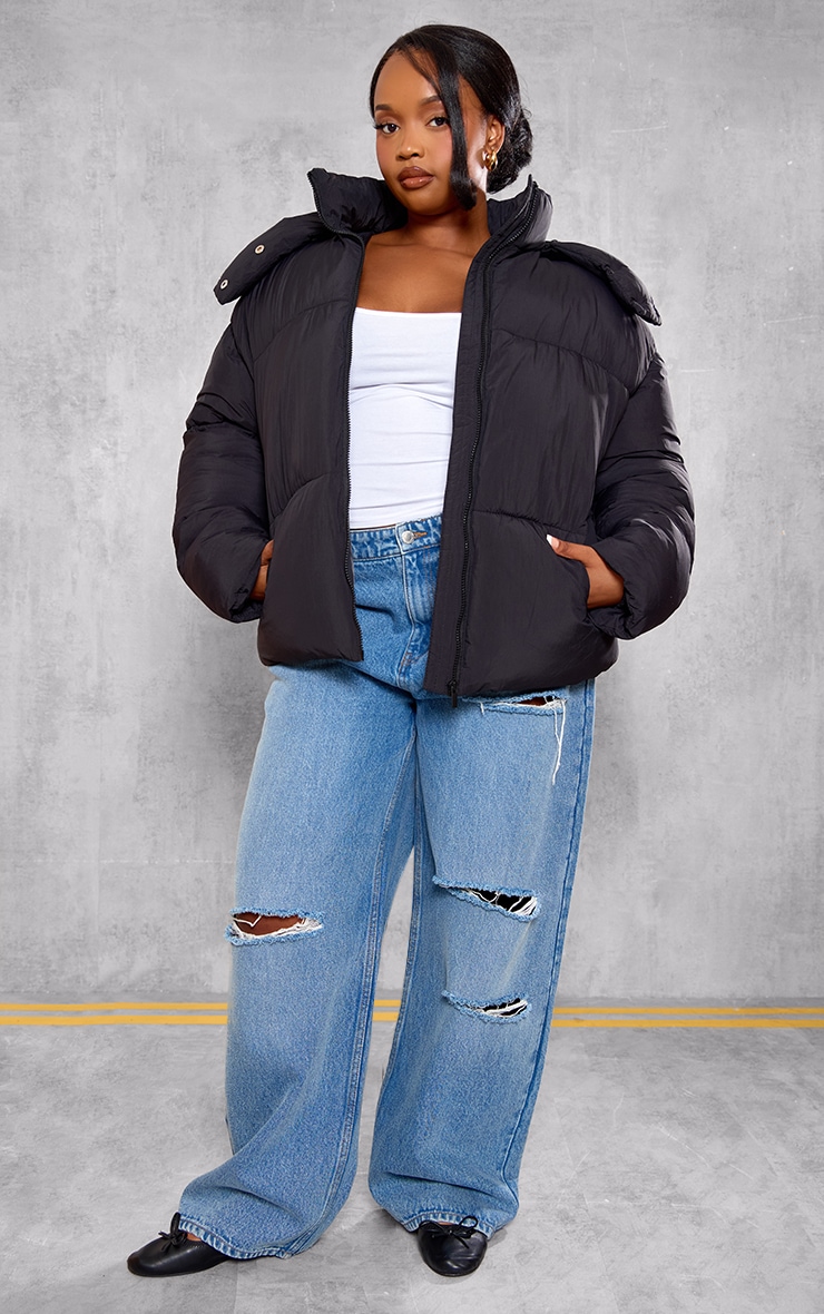 Plus Black Oversized Hooded Puffer Jacket | Plus Size | PLT