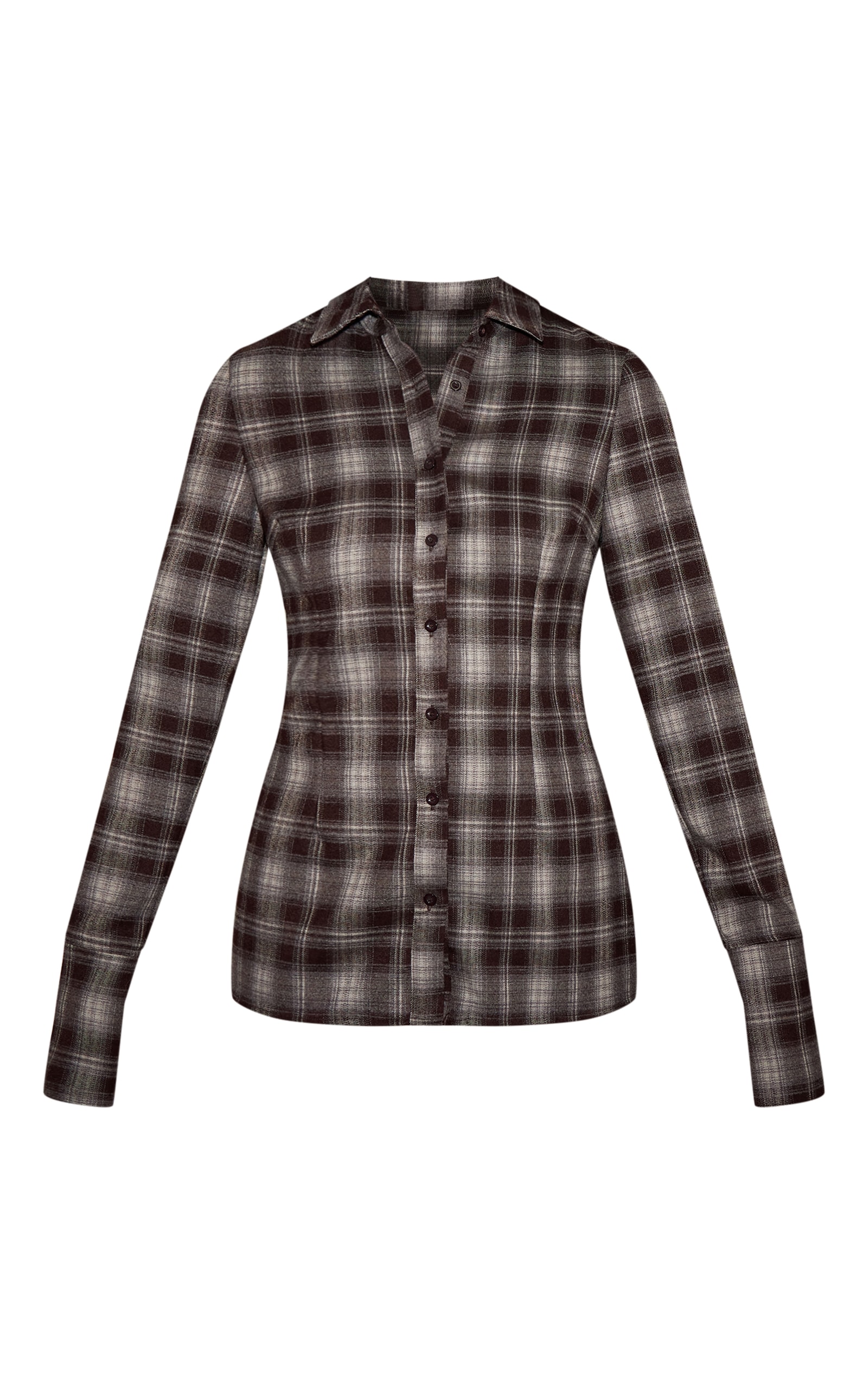 Chocolate Brushed Check Fitted Shirt | Tops | PLT