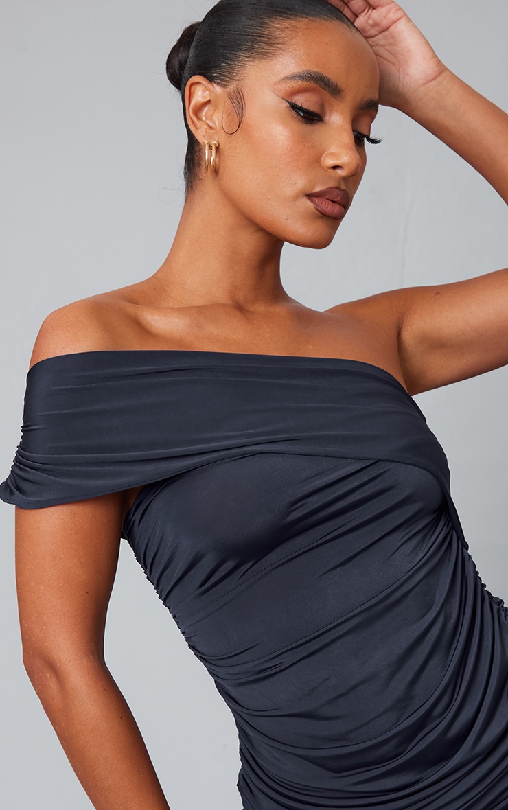 Navy Slinky Asymmetric One Shoulder Bodycon Dress | Dresses | PLT IRE