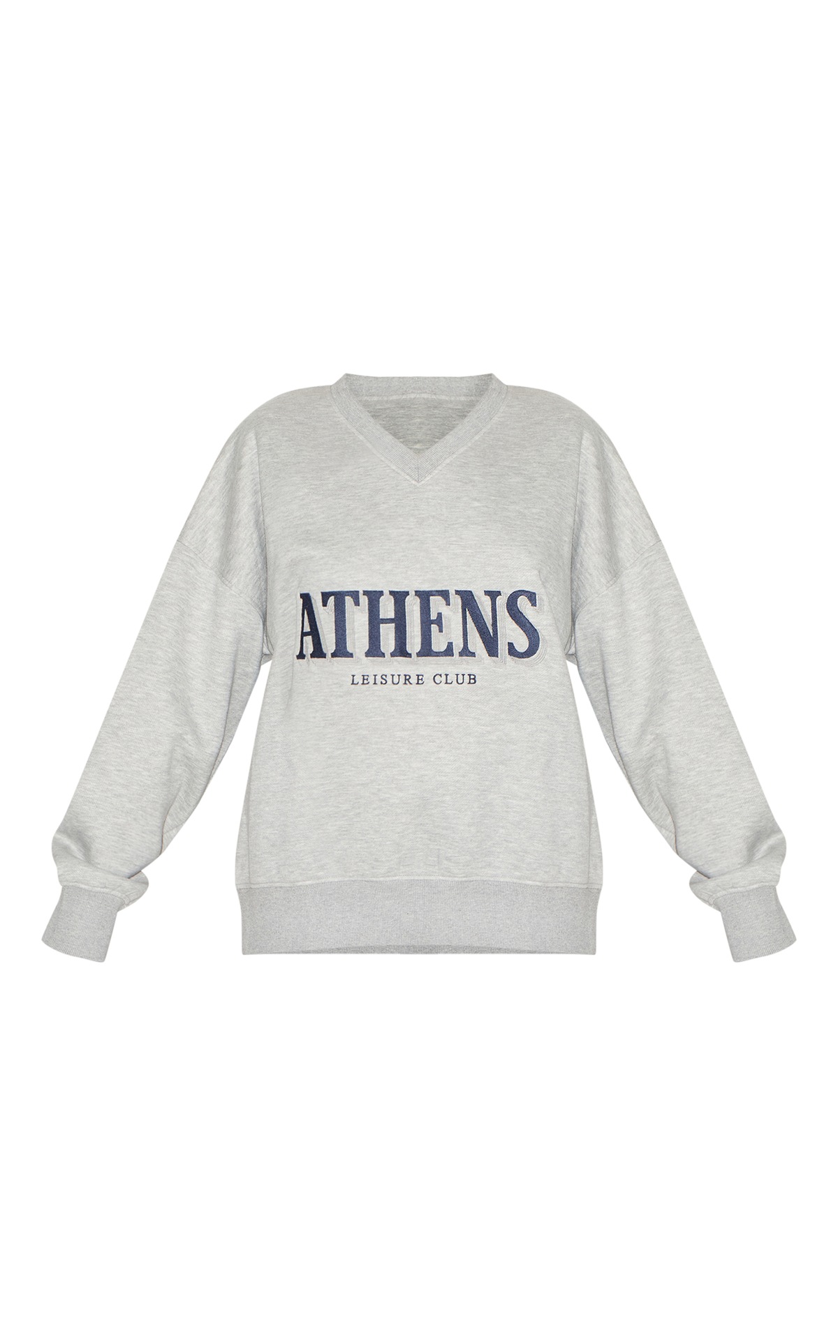 Ash Grey Athens Embroidered V Neck Sweatshirt | Athleisure | PLT
