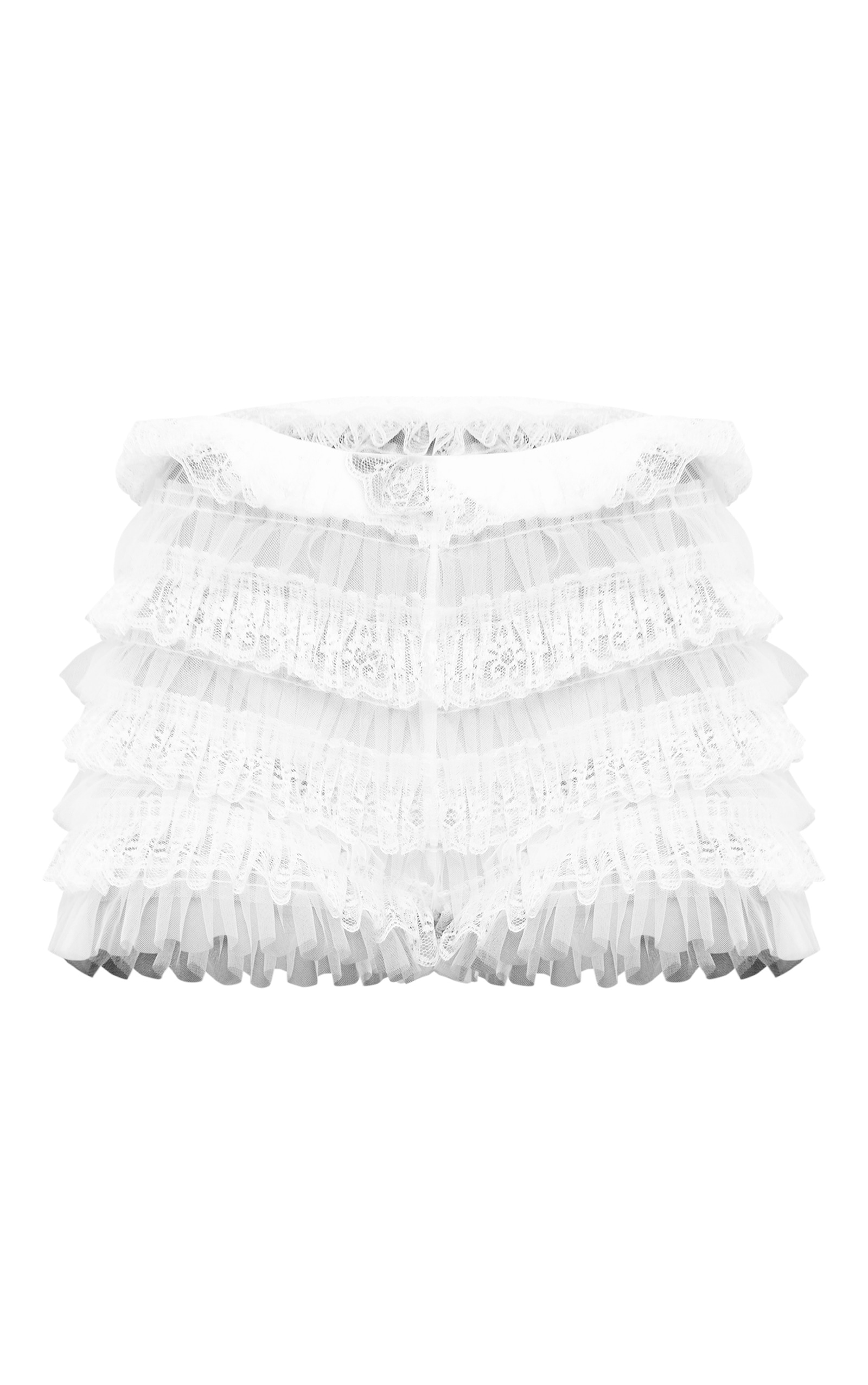 White Frill Mesh Bloomer Shorts | Bottoms | PLT