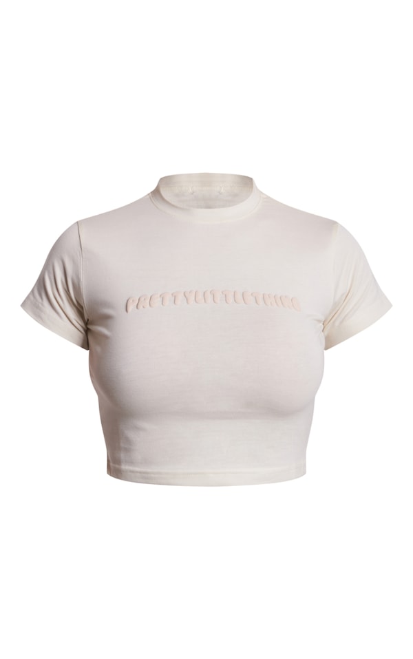 Plt Sand Puff Printed Fitted Crop T Shirt | PrettyLittleThing IRE