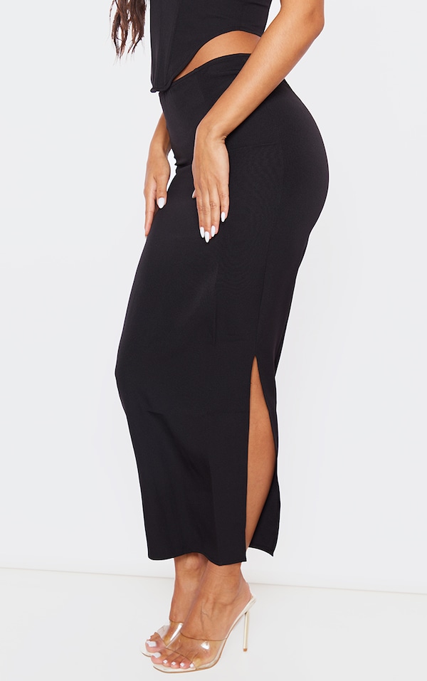 Black Woven Low Rise Midaxi Skirt | Co-ords | PLT