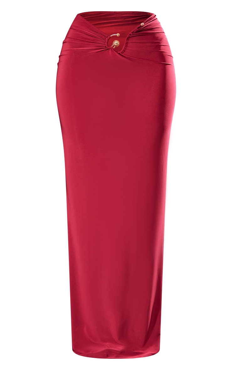 Petite Burgundy Slinky Trim Detail Midaxi Skirt | Petite ...