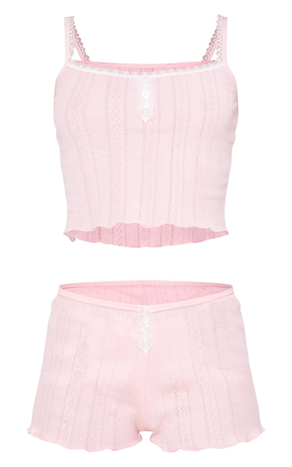 Pink Pointelle Button Cami And Short Pj Set | Lingerie & Nightwear ...