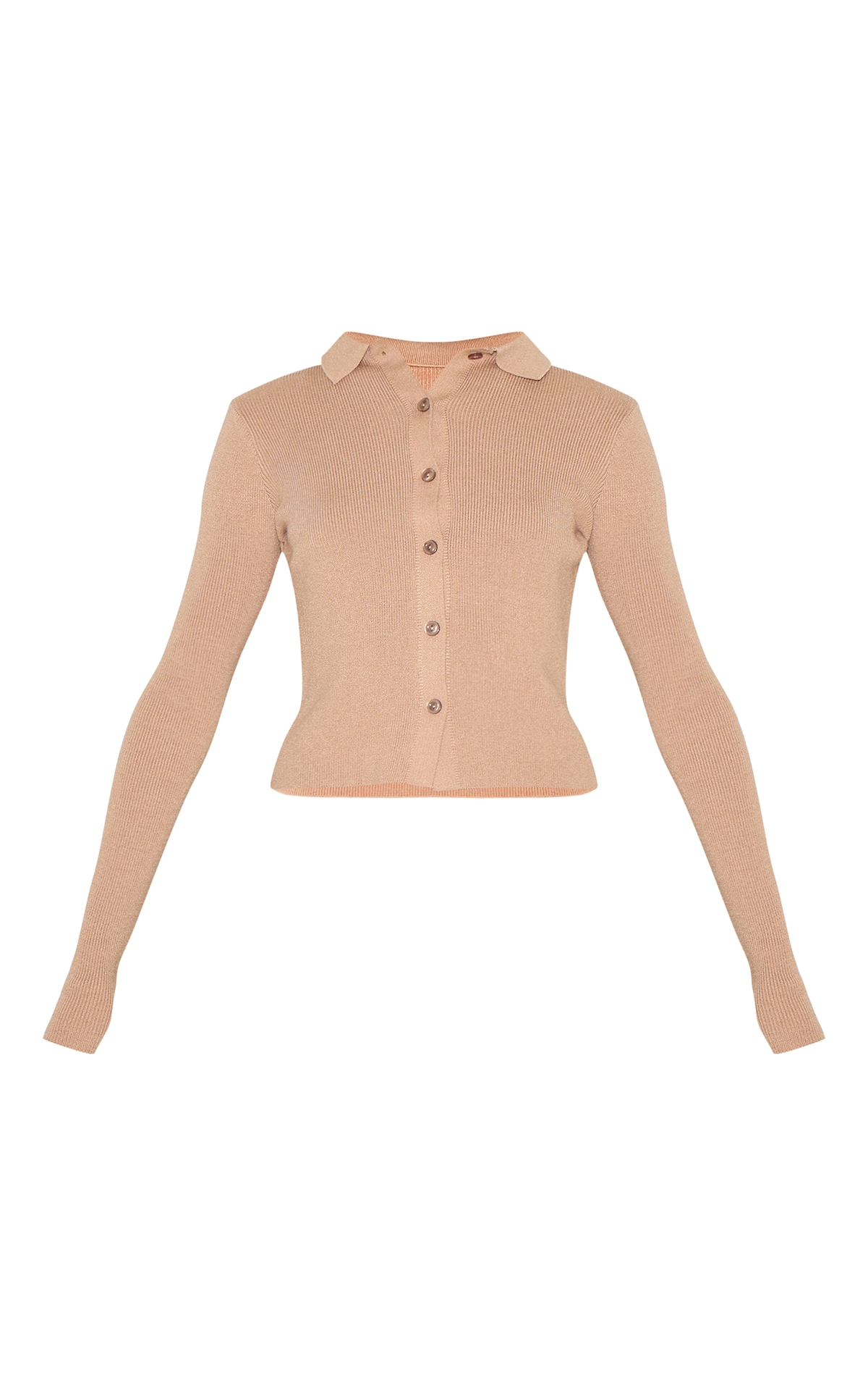 Mocha Knitted Button Through Top | Knitwear | PLT