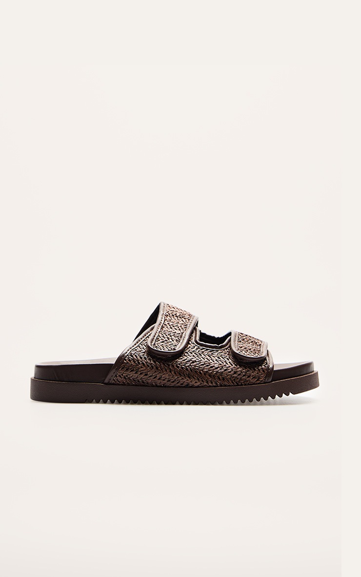 Chocolate Pu Round Toe Woven Velcro Straps | Footwear | PLT