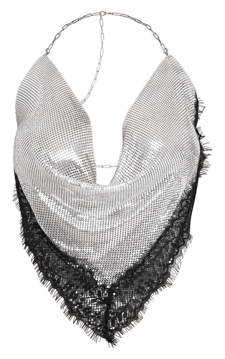 Petite Silver Lace Detail Chainmail Crop Top | Petite ...