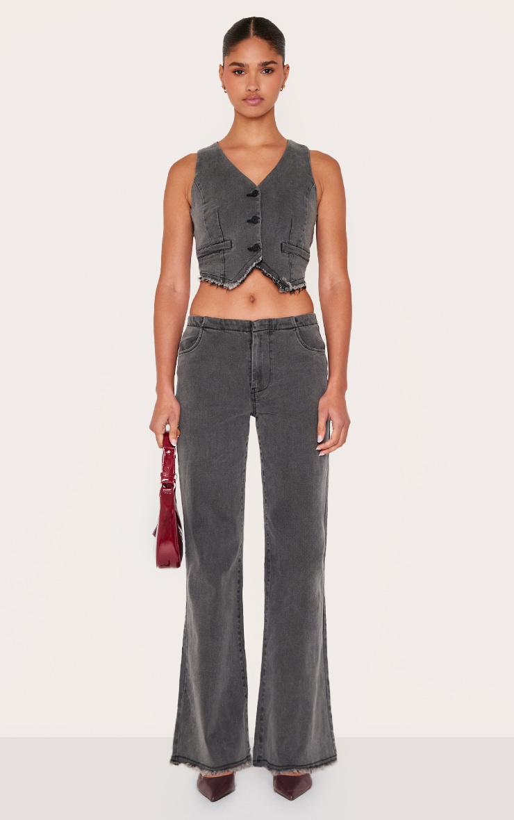 Washed Black Raw Hem Cut Out Back Denim Vest | Denim ...