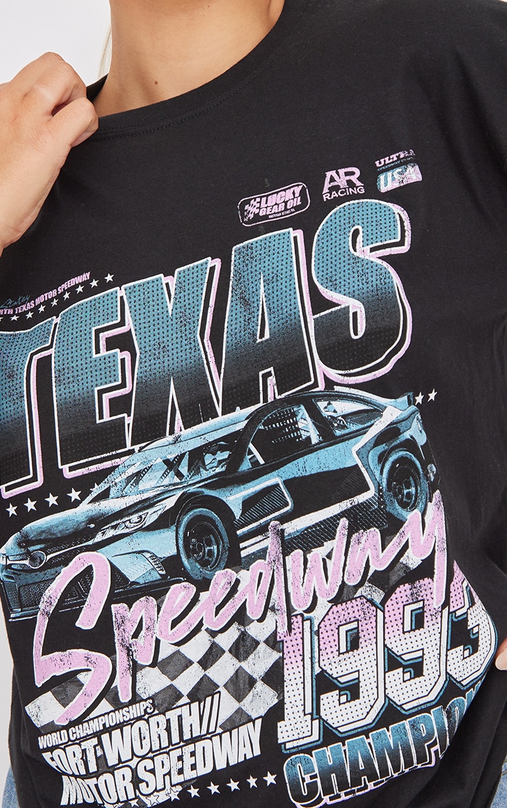T-shirt oversize noir à imprimé Texas Car Speedway | PrettyLittleThing FR