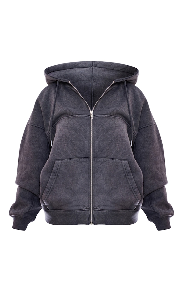 Petite Grey Washed Oversized Zip Up Hoodie | Petite | PLT USA