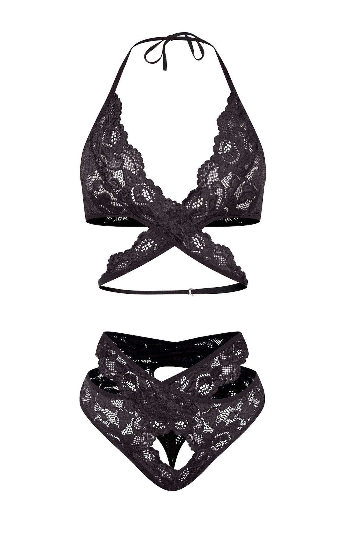 Black Scalloped Lace Wrap Over Bra And Knicker Set | Lingerie ...