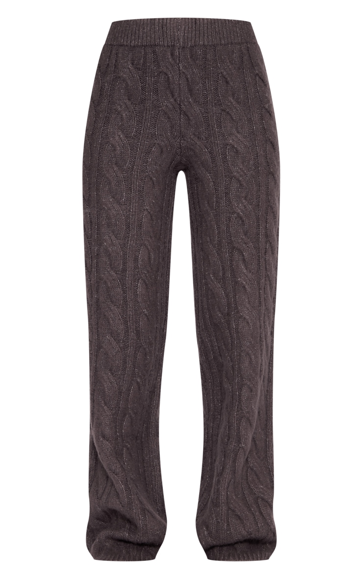 Grey Brushed Cable Knit Wide Leg Pants Prettylittlething Usa
