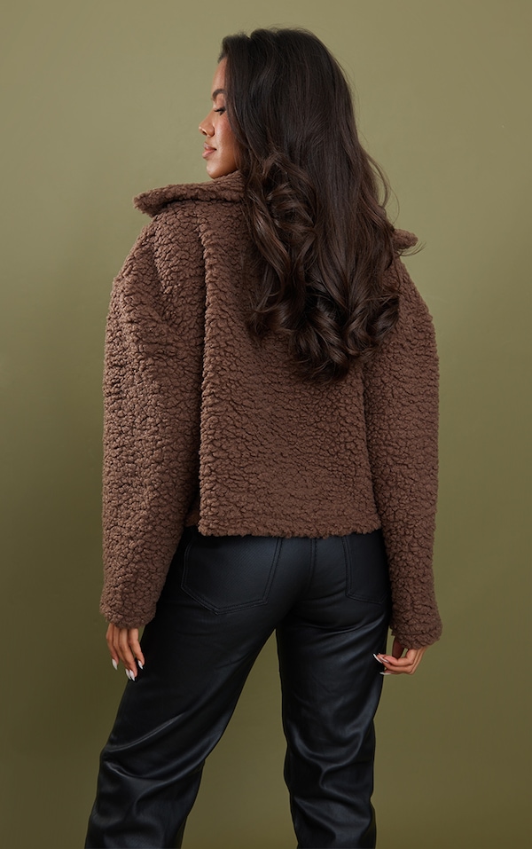 Chocolate Borg Pocket Front Oversized Teddy Jacket | Outerwear ...