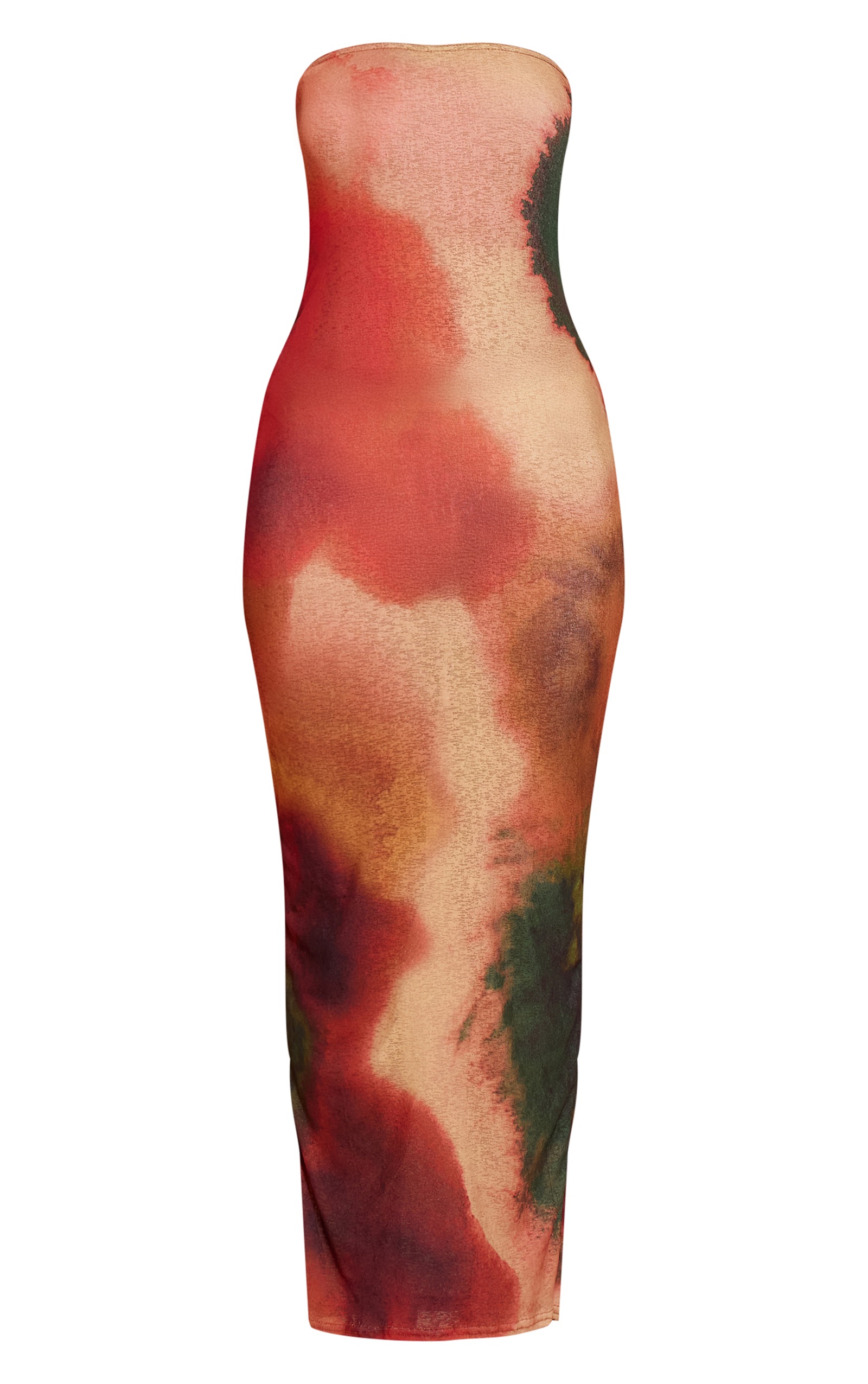 Rust Abstract Onion Skin Bandeau Print Maxi Dress | Dresses | PLT