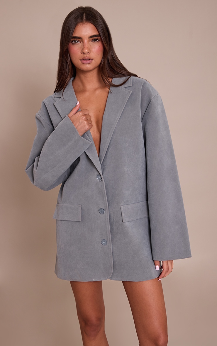 Powder Blue Faux Suede Structured Blazer Dress | Dresses ...