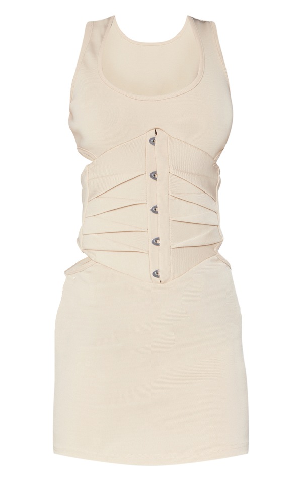 Camel Bandage Rib Hook & Eye Corset Bodycon Dress | Dresses ...