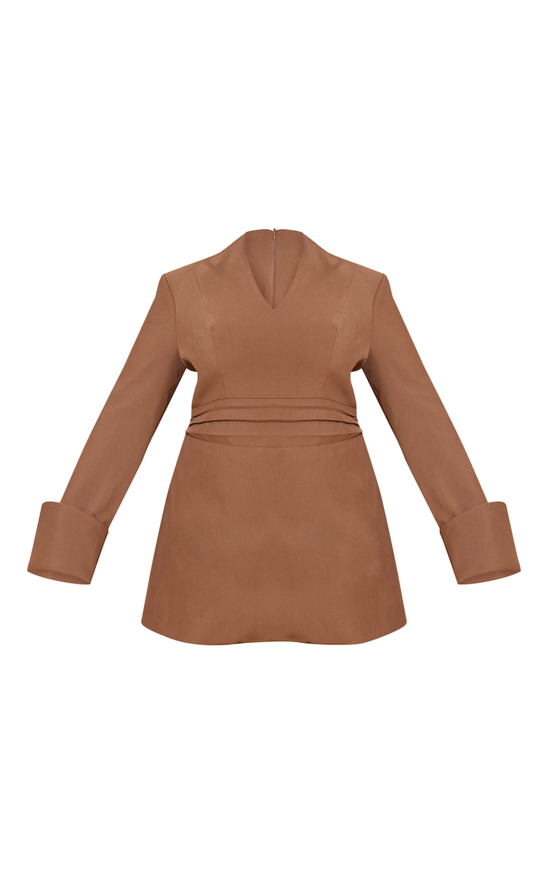 Plus Chestnut Woven V Neck Mini Dress | Plus Size | PLT