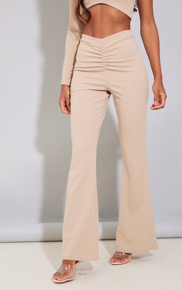Stone Ruched Waist Straight Leg Trousers | Co-ords | PLT