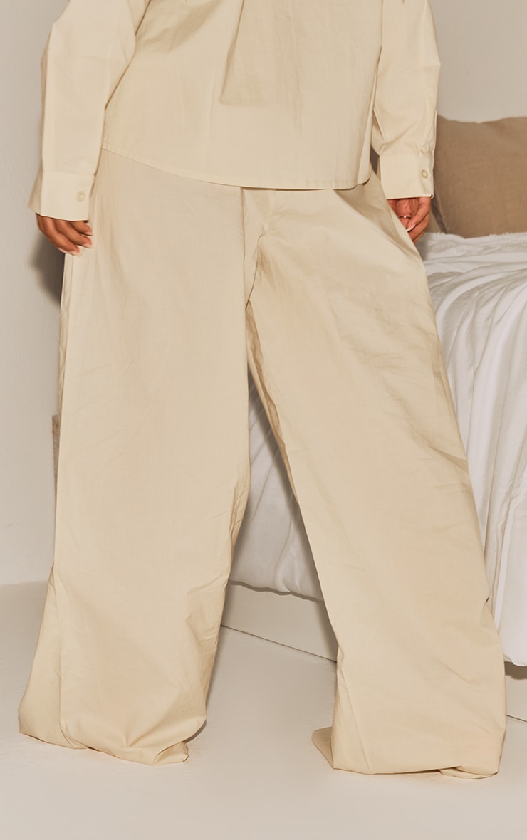 Plt Oatmeal Cotton Woven Badge Button Pj Trousers | PrettyLittleThing AUS