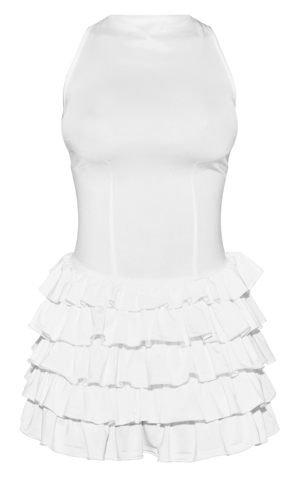 White Slinky Frill Hem Micro Mini Dress | Dresses | PrettyLittleThing USA