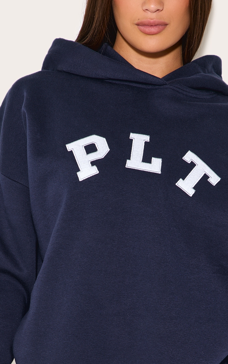 PLT Navy Contrasting Print Logo Oversized Hoodie | Athleisure | PLT