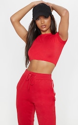 Basic Red Short Sleeve Crop T Shirt | PrettyLittleThing USA