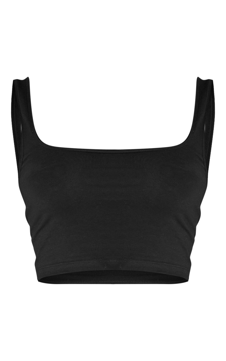 Black Cotton Double Hem Strappy Crop Top Prettylittlething Usa