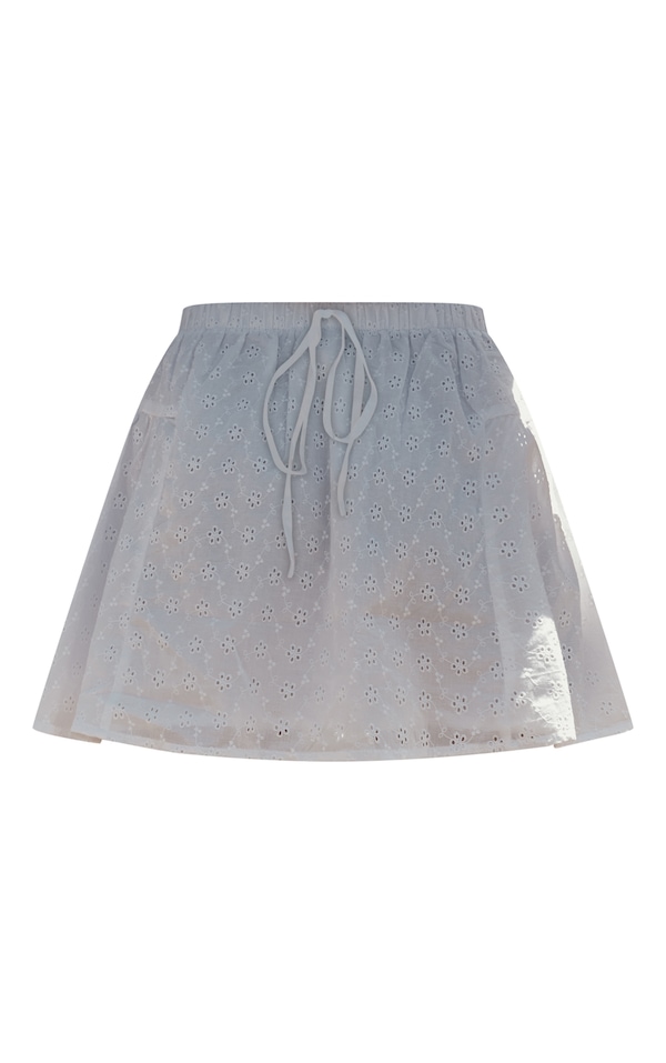 White Broderie Drawstring Floaty Mini Skirt Co Ords Prettylittlething Ca
